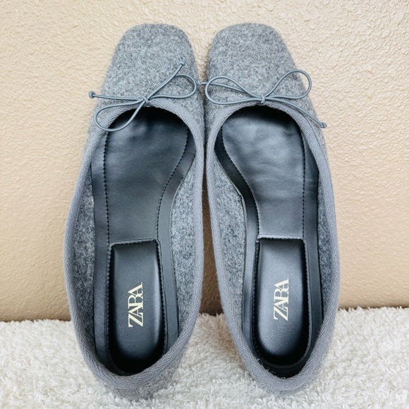 Zara | Shoes | Zara Felted Square Toe Ballet Flats Gray Euc | Poshmark